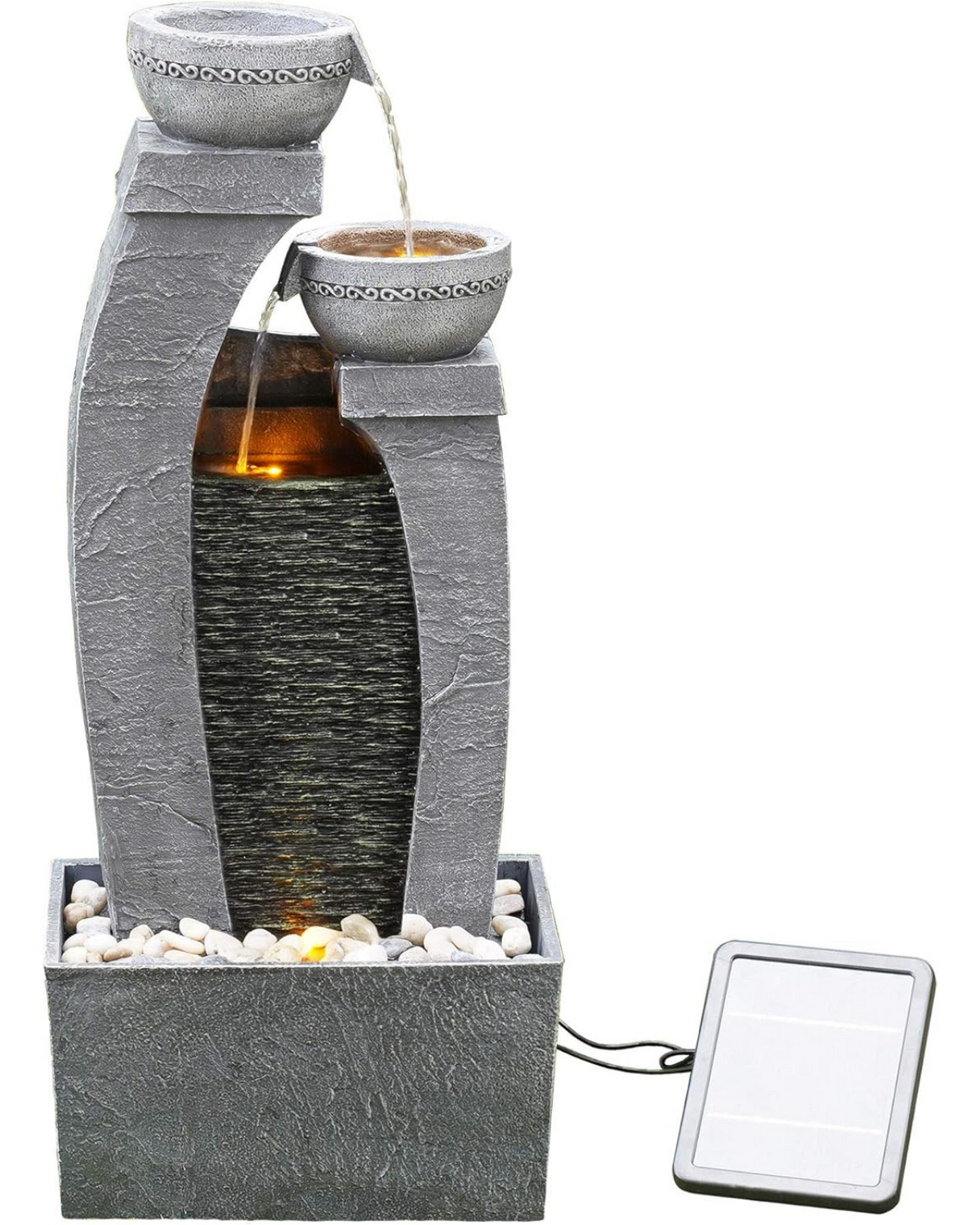 Isle - Solar 2 Bowls Tiered Lighting Water Feature Fountain – Water ...