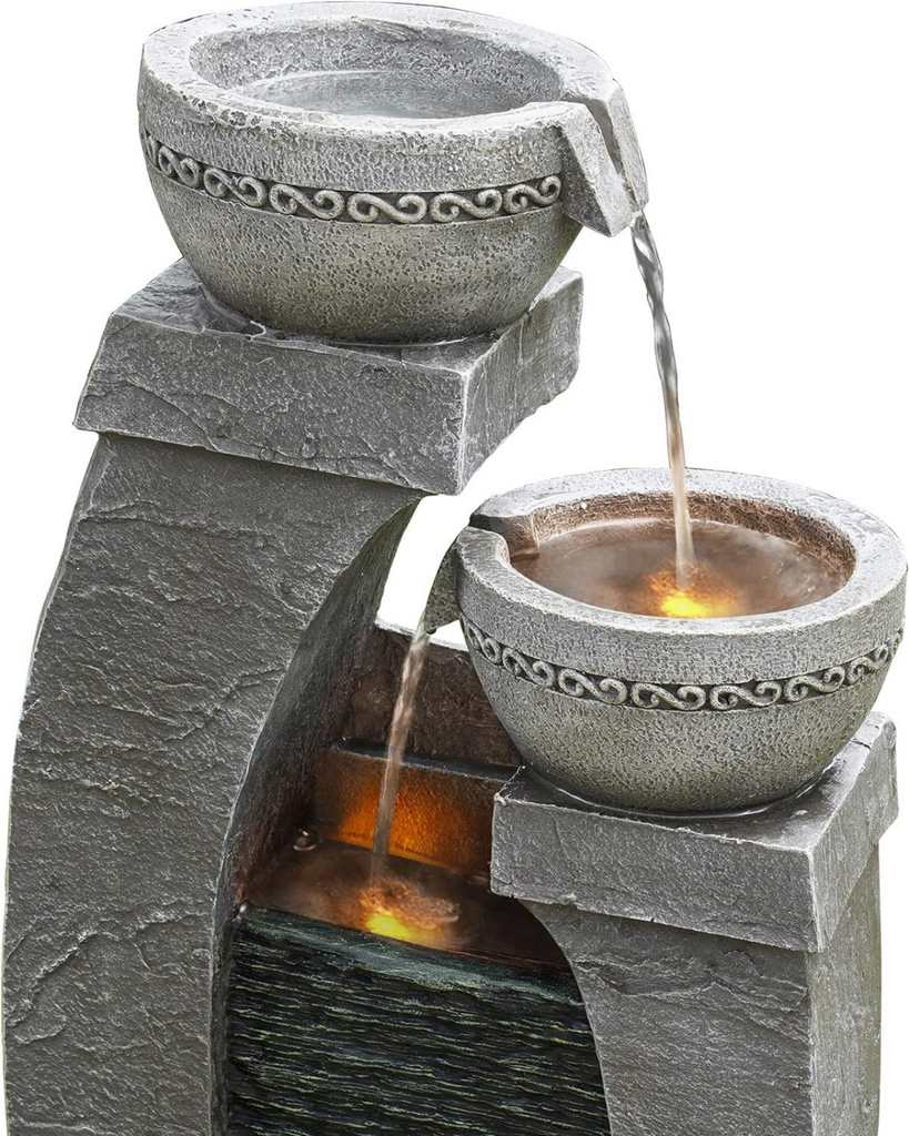 Isle - Solar 2 Bowls Tiered Lighting Water Feature Fountain – Water ...