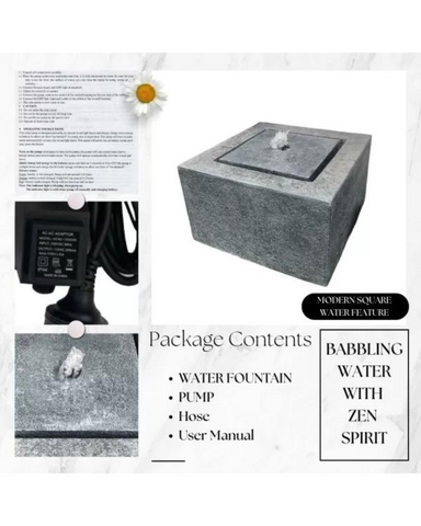 Elixir - Modern Square Bubbler Wall LED Light Water Feature – Water ...