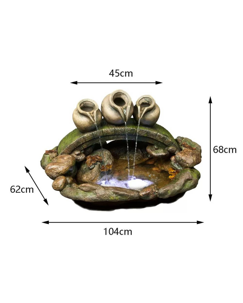 AquaSpire- 3 Pots Lighting Waterfalls Water Feature – Water Features Adore