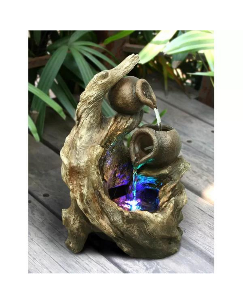 Basin- Tabletop Pots Waterfall Water Feature with Tree Log – Water ...