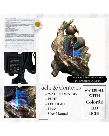 Basin- Tabletop Pots LED Light Water Feature with Tree Log – Water ...