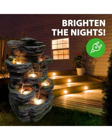 Flora - 5 Tier Rocky Waterfall Lighting Water Feature – Water Features ...