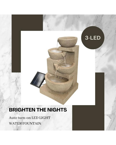 Solar 4 Bowls Cascading LED Light Water Feature – Water Features Adore
