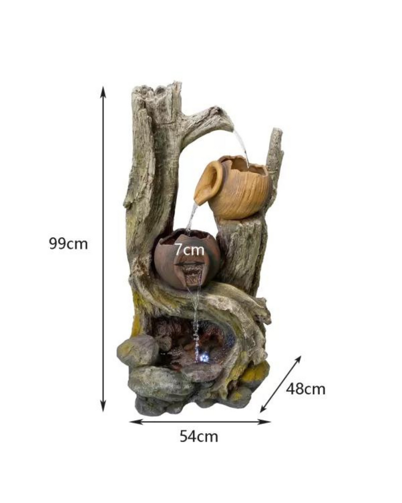 Dew- Cascading Pots Waterfall Water Feature with Tree Log – Water ...
