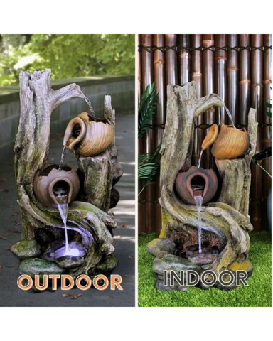 Dew- Cascading Pots Waterfall Water Feature with Tree Log – Water ...