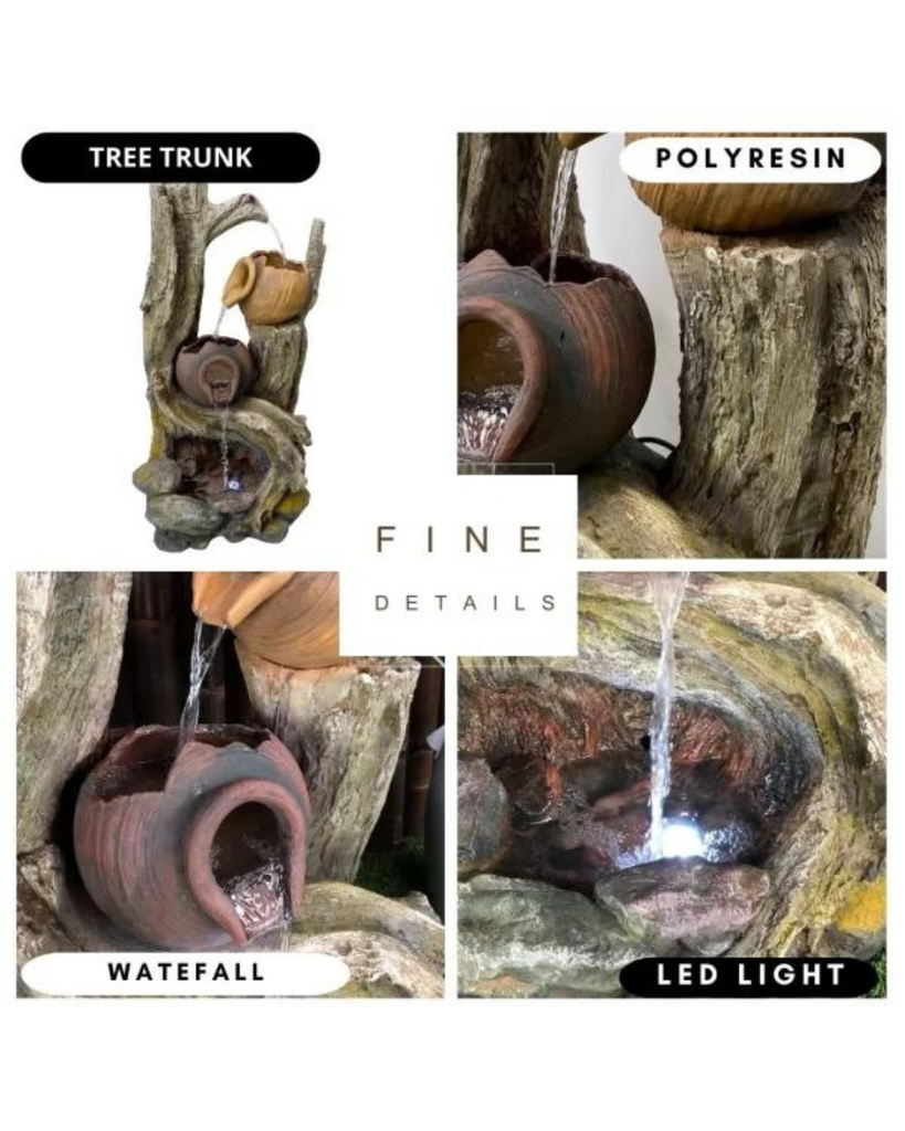 Dew- Cascading Pots Waterfall Water Feature with Tree Log – Water ...