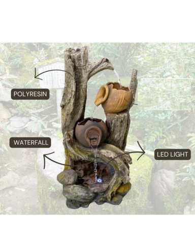 Dew- Cascading Pots Waterfall Water Feature with Tree Log – Water ...