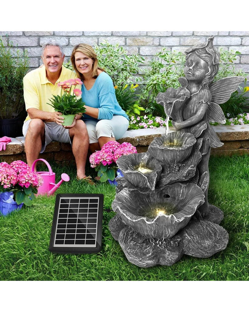 Luna - Solar Fairy 4 Tier Lighting Water Feature Bird Bath – Water ...