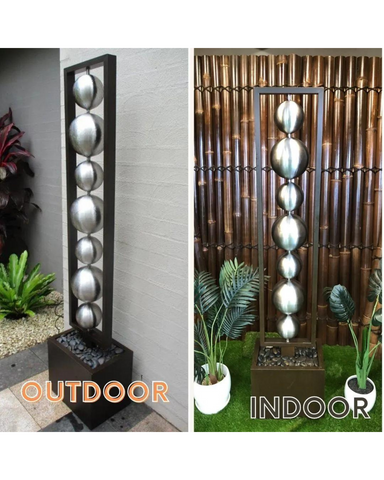 Nova - Steel Pillar Spheres Tower Water Feature – Water Features Adore